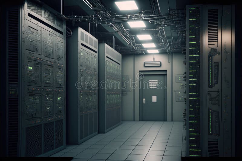Computer Servers with Lights in Server Farm, Created Using Generative Ai Technology Stock ...