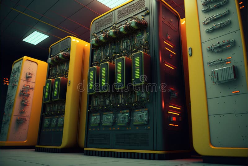 Computer Servers with Orange Lights in Server Farm, Created Using Generative Ai Technology Stock ...