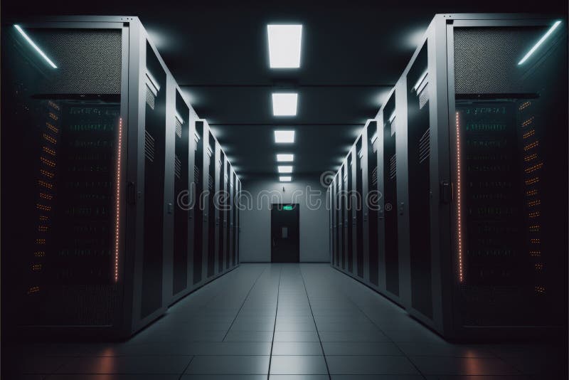 Computer Servers with Orange Lights in Server Farm, Created Using Generative Ai Technology Stock ...