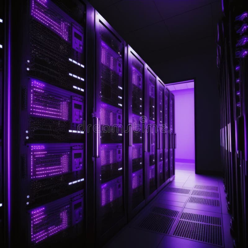 Computer Servers with Purple Lights in Server Farm, Created Using Generative Ai Technology Stock ...