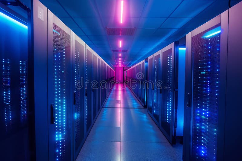 Computer Servers Room at Data Center. Concept of Technology and ...