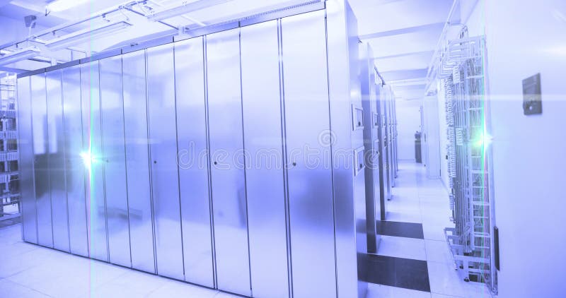 Computer Servers in a Server Room with Glowing Lights Stock ...