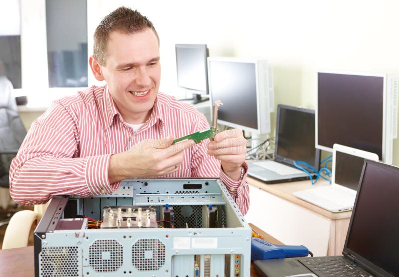 Happy Owner of a Computer Repair Store Stock Image - Image of people ...