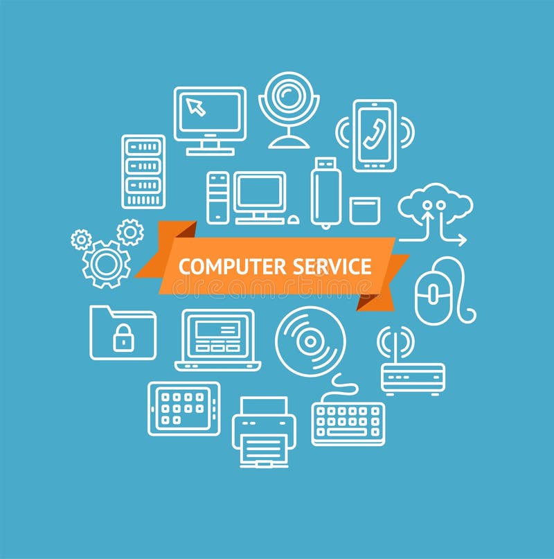 Computer Service Concept. Vector Stock Vector - Illustration of device ...