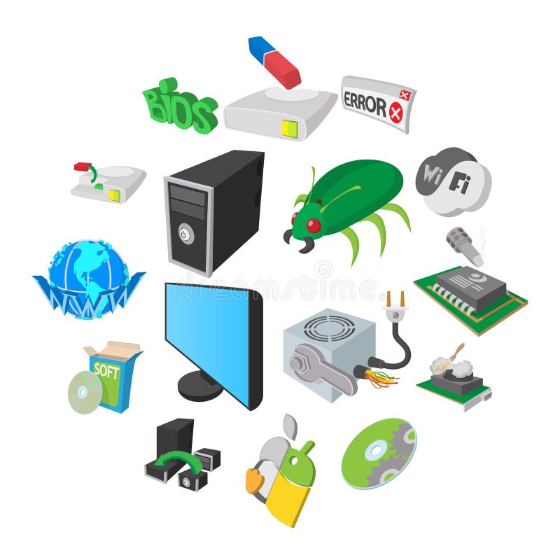 Computer Service Icons Set, Cartoon Style Stock Vector - Illustration ...