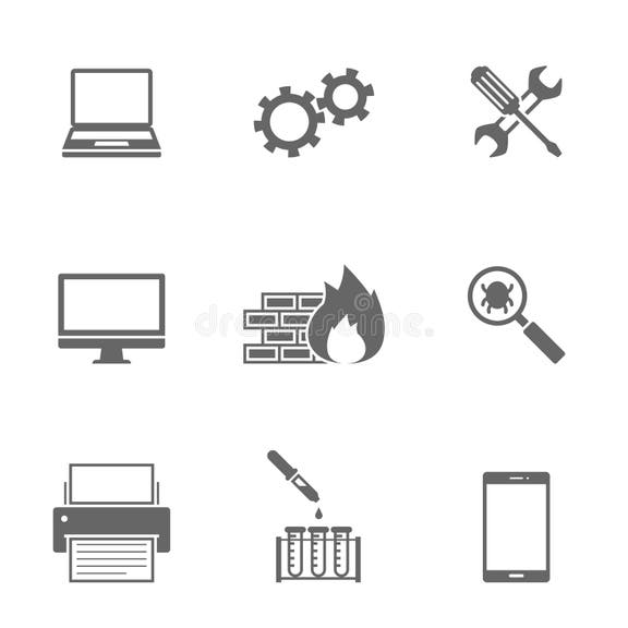 Computer Service Icons Set stock vector. Illustration of icon - 65824696