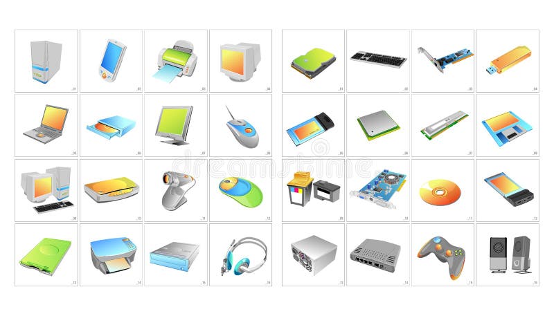Computer Parts Isometric Set Isolated on White Background Stock Vector ...