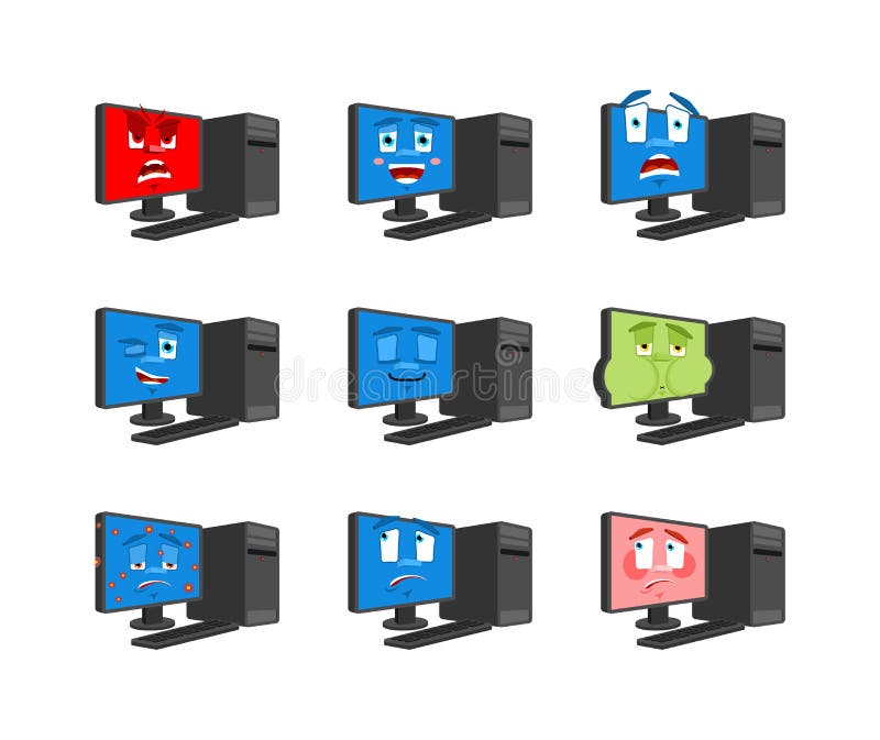 Computer Set Emotion. Sleeping and Evil Emotion Avatar. Bewildered and ...
