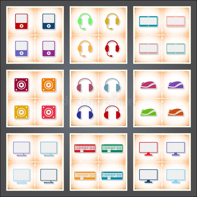 Computer. a Set of Flat Stickers with Shadow on Old Paper Stock Vector ...