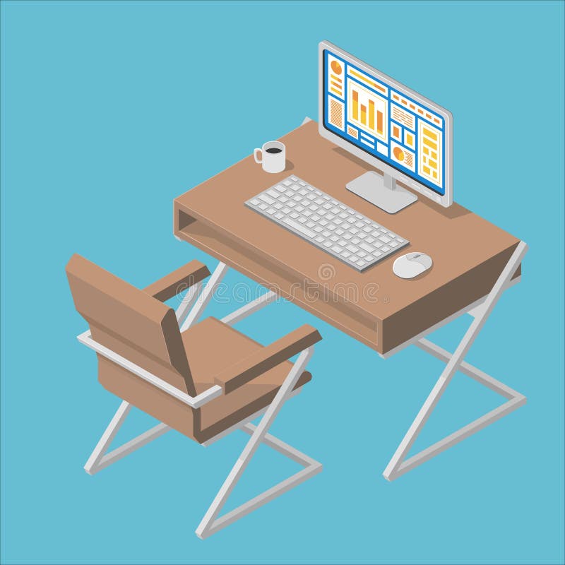 Computer Set Isometric on Desk Stock Vector - Illustration of isometric ...