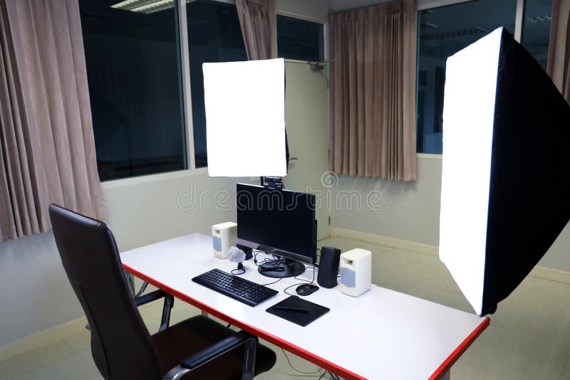 Computer Set in Studio for Online Learning with Microphone, Webcam ...