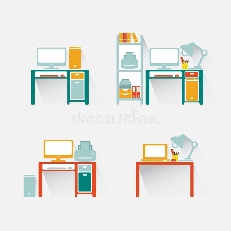 Computer Set and Table.design. Stock Vector - Illustration of desktop ...
