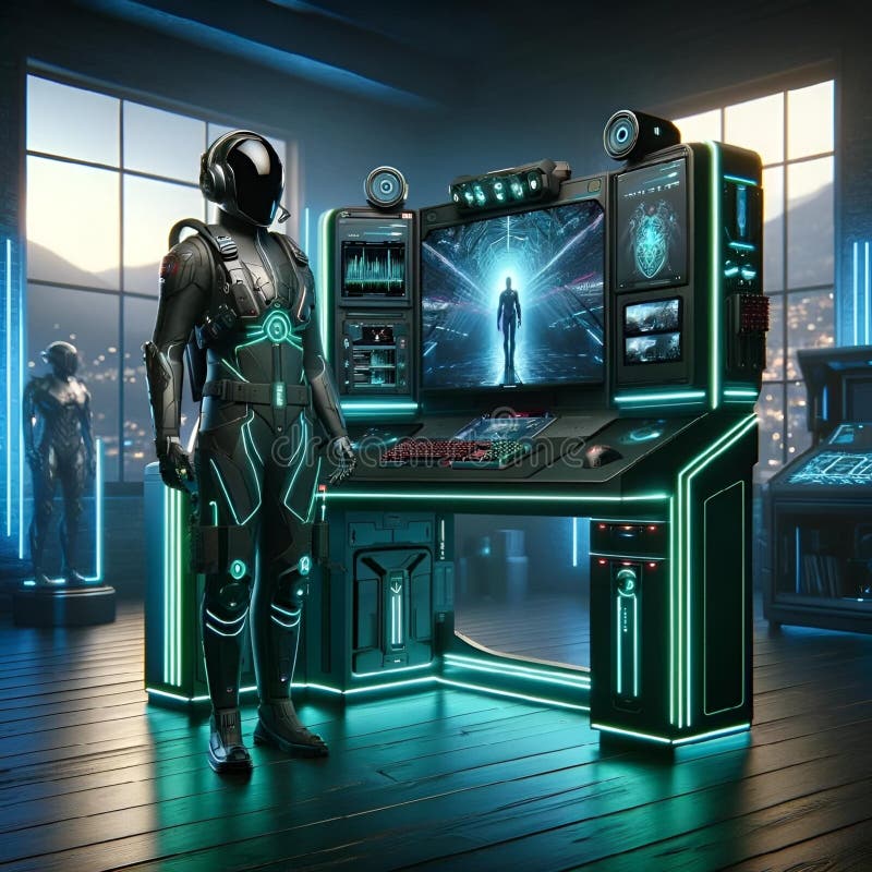 A Computer Set with Various Gaming Consoles and Some Glowings Stock ...