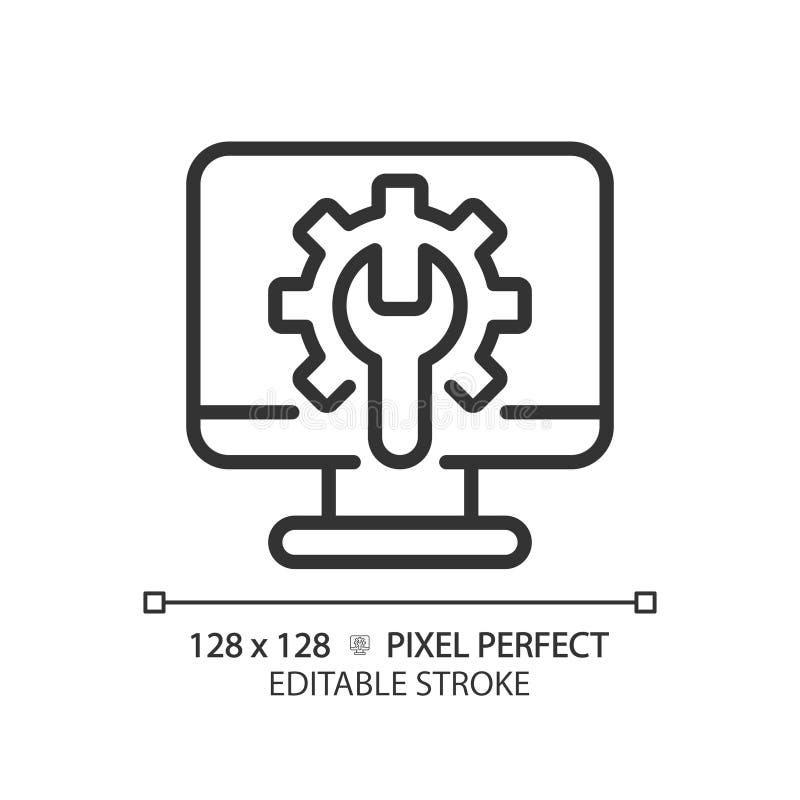 Computer Settings Pixel Perfect Linear Icon Stock Vector - Illustration of repair, adjustment ...