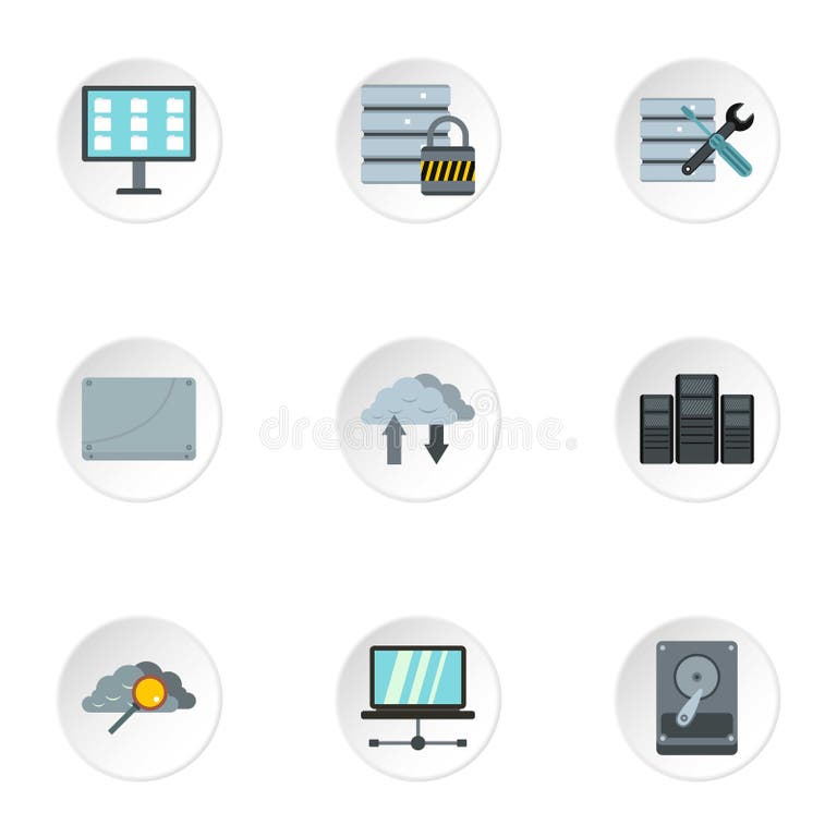 Computer Setup Icons Set, Flat Style Stock Vector - Illustration of ...