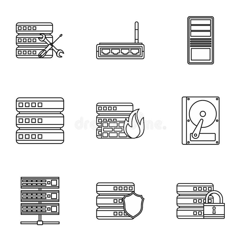Computer Setup Icons Set, Outline Style Stock Illustration ...