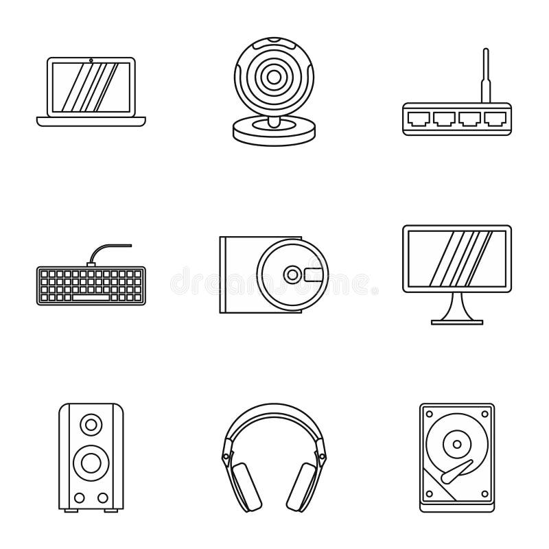 Computer Setup Icons Set, Outline Style Stock Illustration ...