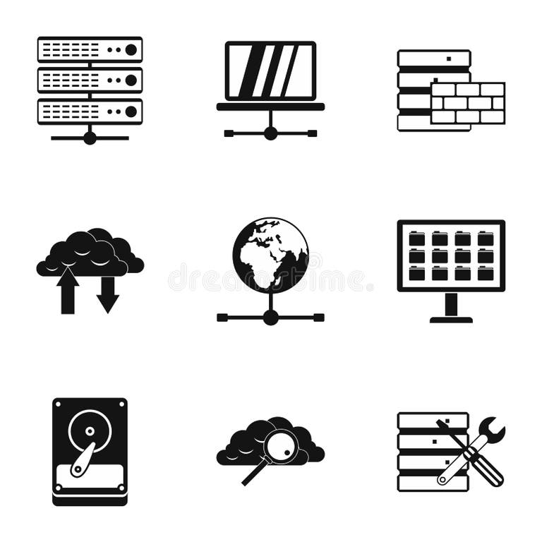 Computer Setup Icons Set, Simple Style Stock Vector - Illustration of ...