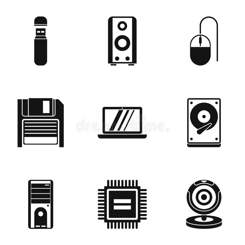 Computer Setup Icons Set, Simple Style Stock Vector - Illustration of ...