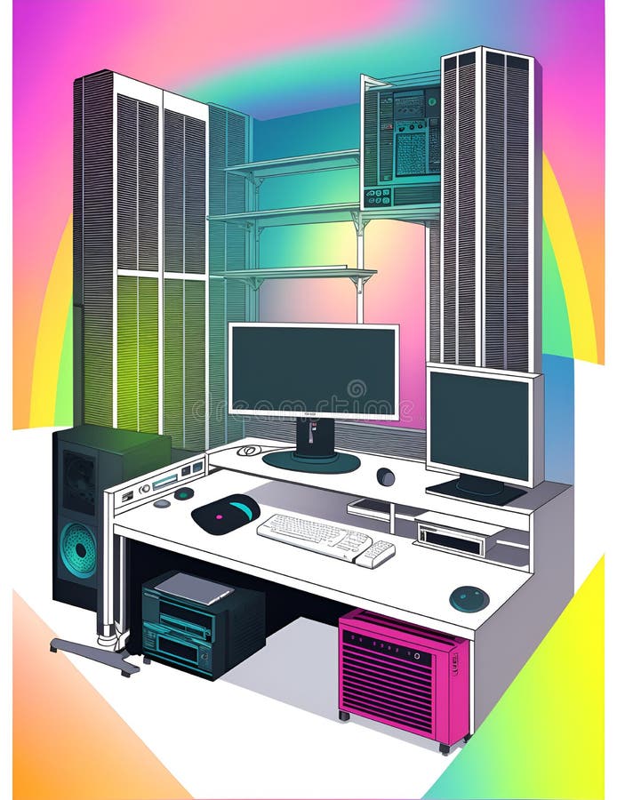 Computer Setup, Rainbow, Retro Cd Player, Rainbow-core, City Pop Stock ...