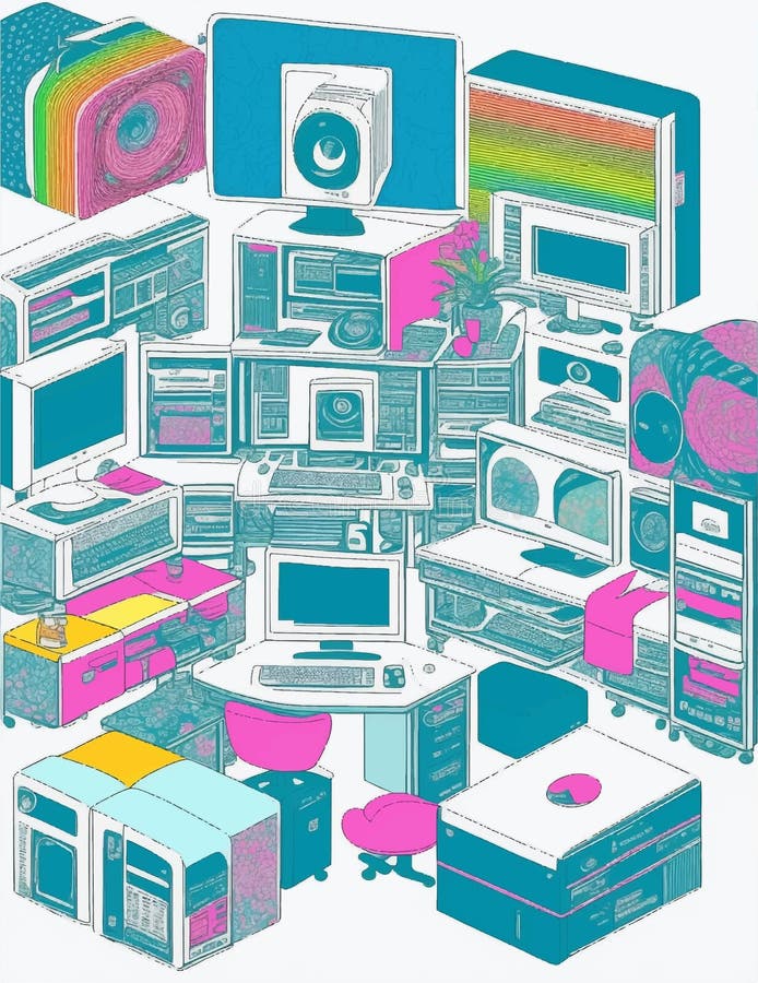 Computer Setup, Rainbow, Retro Cd Player, Rainbow-core, City Pop Stock ...