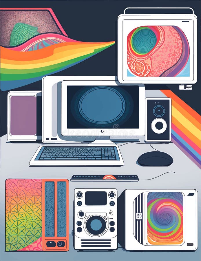 Computer Setup, Rainbow, Retro Cd Player, Rainbow-core Stock ...