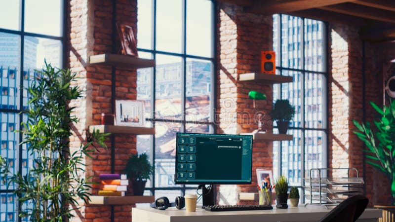 Computer Setup In Workspace Showing Large Language Model Program Stock Image Image Of Science