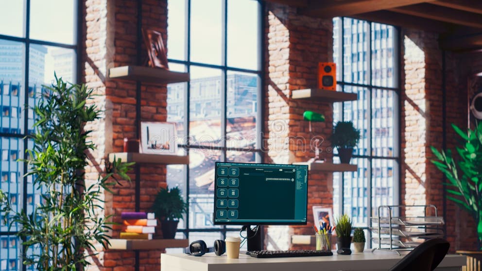 Computer Setup in Workspace Showing Large Language Model Program Stock ...