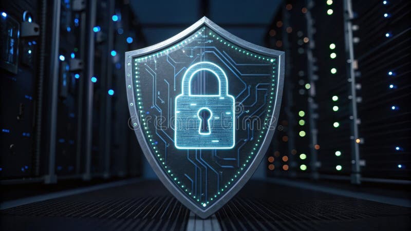 Computer Shield Featuring Lock Illustrating Enhanced Cybersecurity ...