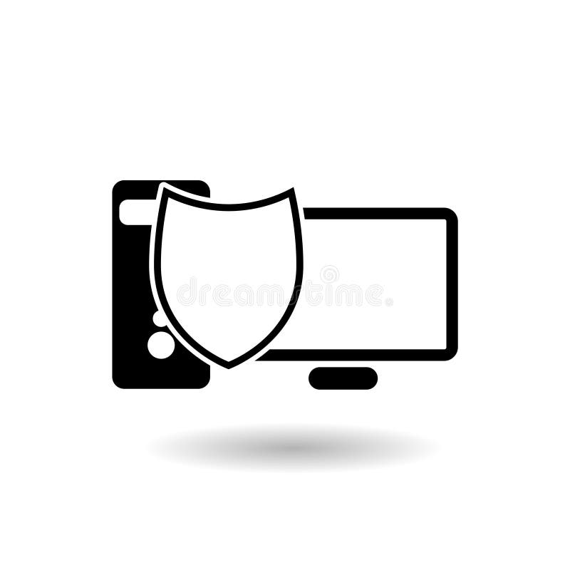 Computer and Shield Icon with Shadow Stock Vector - Illustration of ...