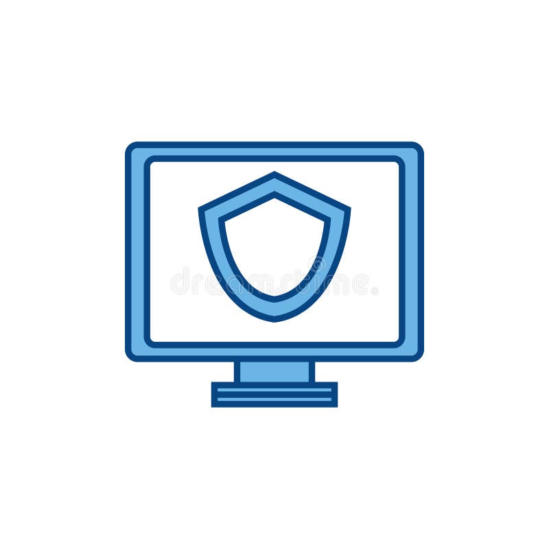 Computer Shield Line Icon, Privacy Data Protection and Internet Stock ...