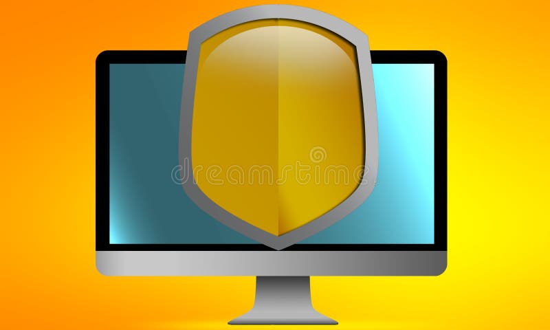 Computer with Shield on a Screen. Safety Concept Stock Illustration ...