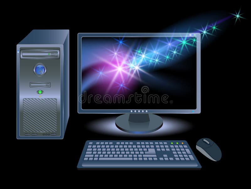 Computer with Shining Stars Stock Vector - Illustration of keyboard ...