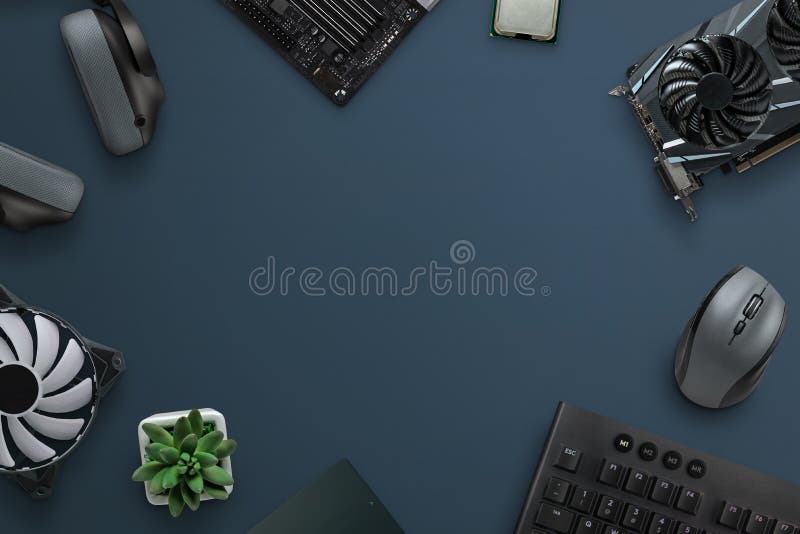 Computer Shop And Service Work Desk With Pc Components And Copy Space ...