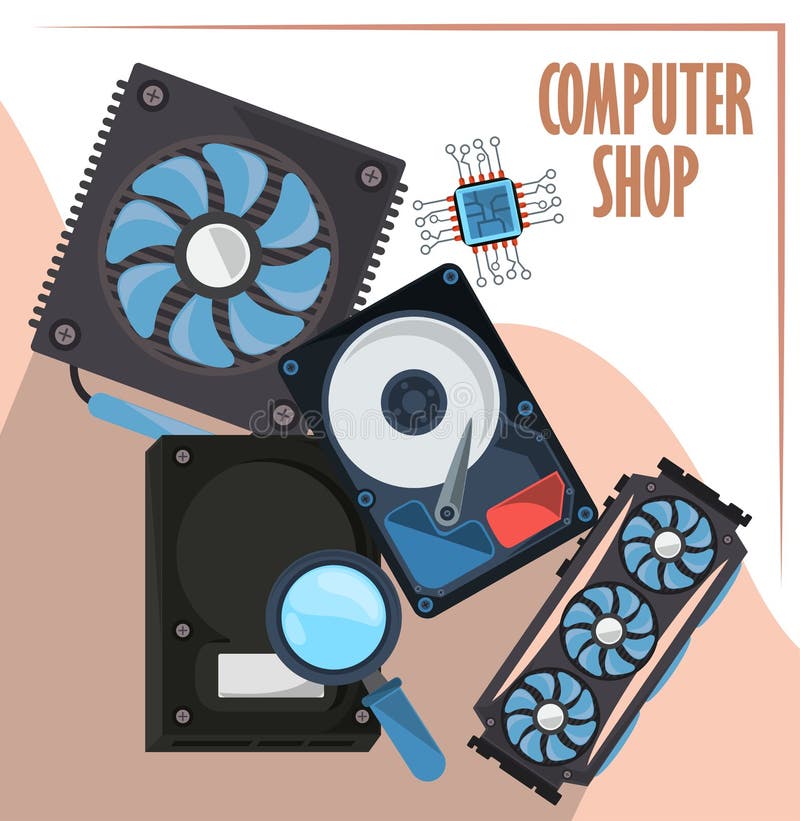 Computer shop technology stock vector. Illustration of fdan - 229726056