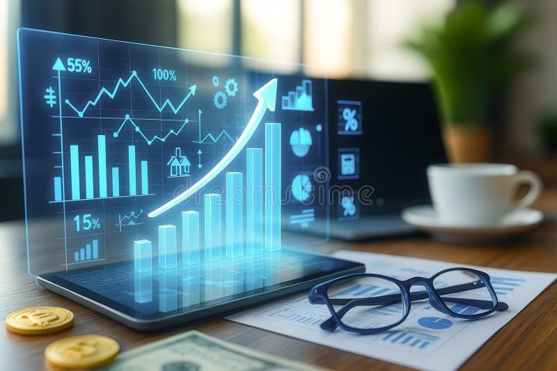 Computer Showing Business Intelligence Dashboard, Surrounded by Work ...