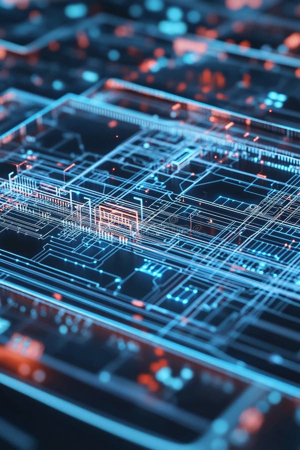 Computer Showing a CAD Blueprint of Underground Cables in a Cityâ€™s ...