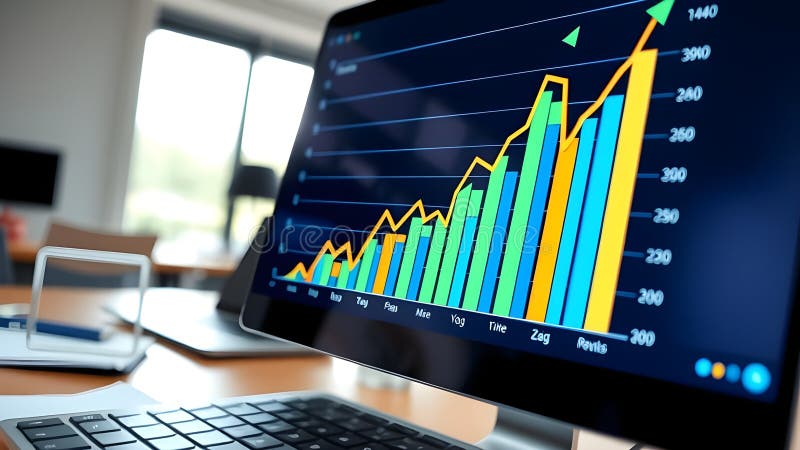 Computer Showing Data Statistics, with Graphs, Image Generated by Artificial Intelligence Stock ...