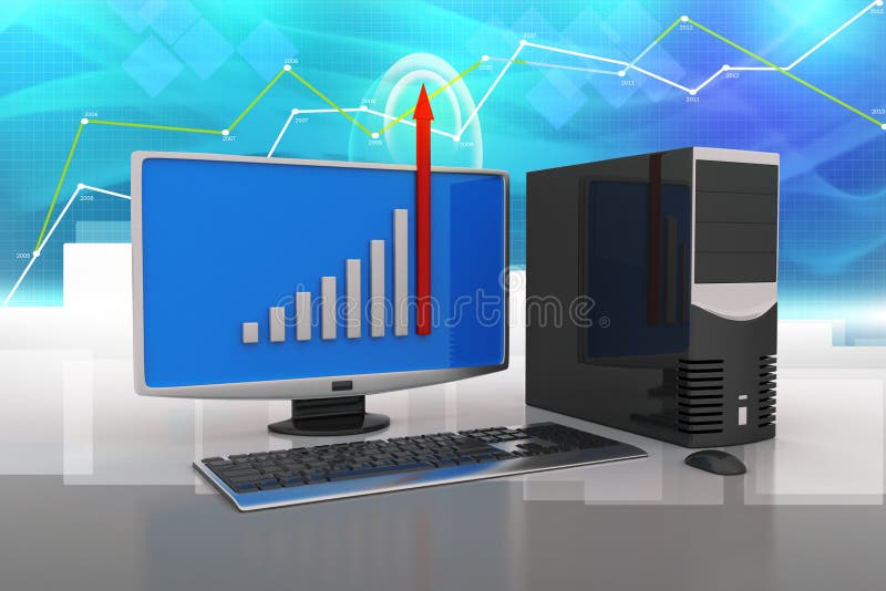 Computer Showing a Finance Graph Stock Illustration - Illustration of ...