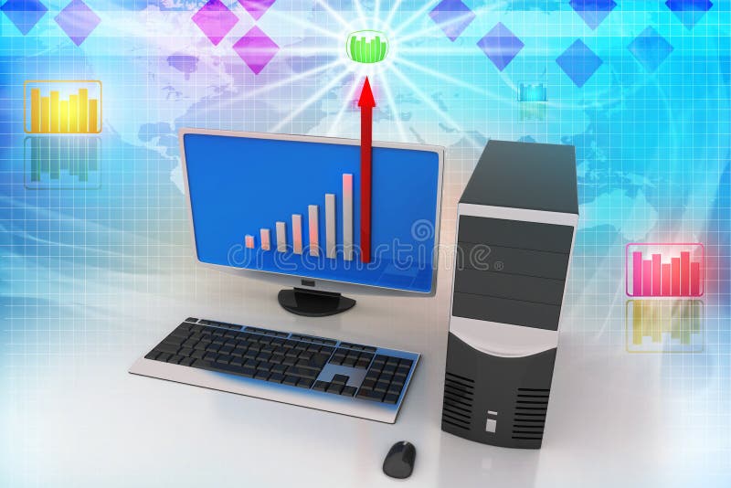 Computer Showing A Finance Graph Stock Illustration - Illustration of ...