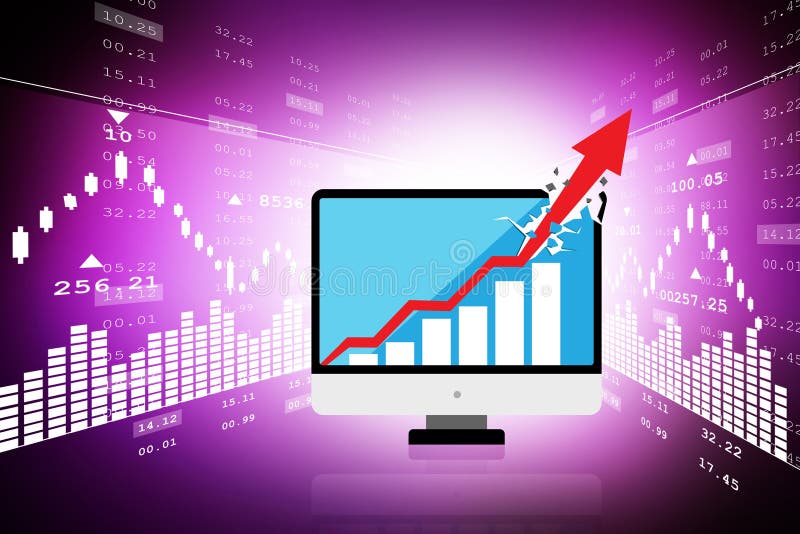Computer Showing a Finance Graph Stock Illustration - Illustration of ...