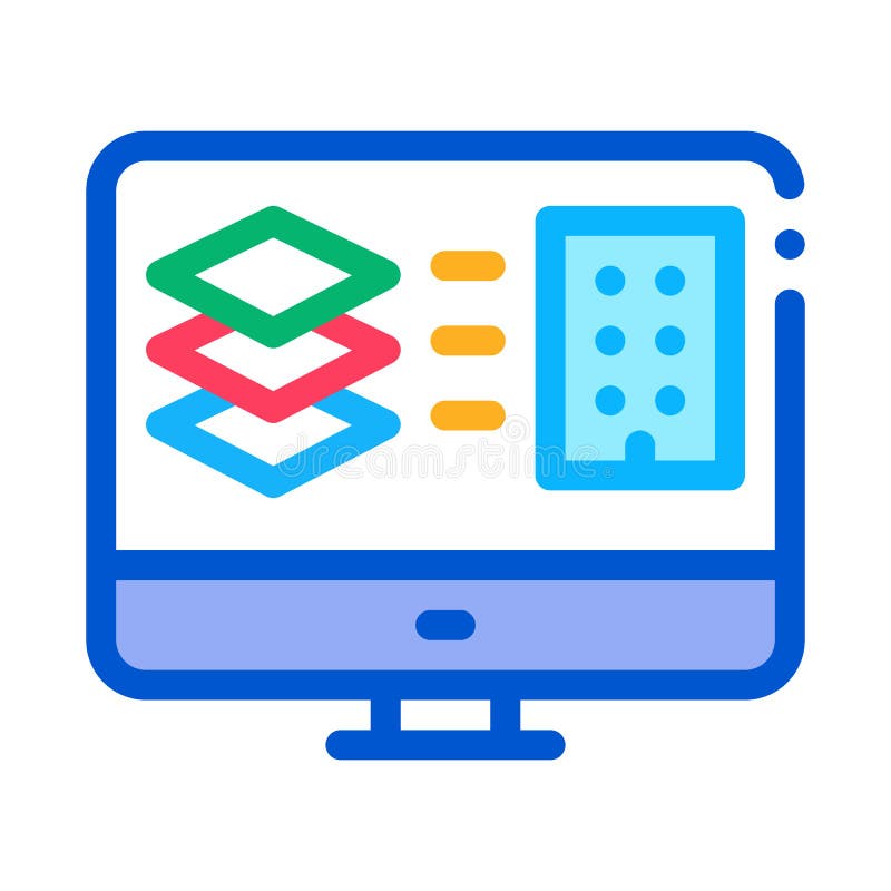Computer Simulation of Building Icon Vector Outline Illustration Stock ... Computer Simulation of Building Icon Vector Outline Illustration Stock ...