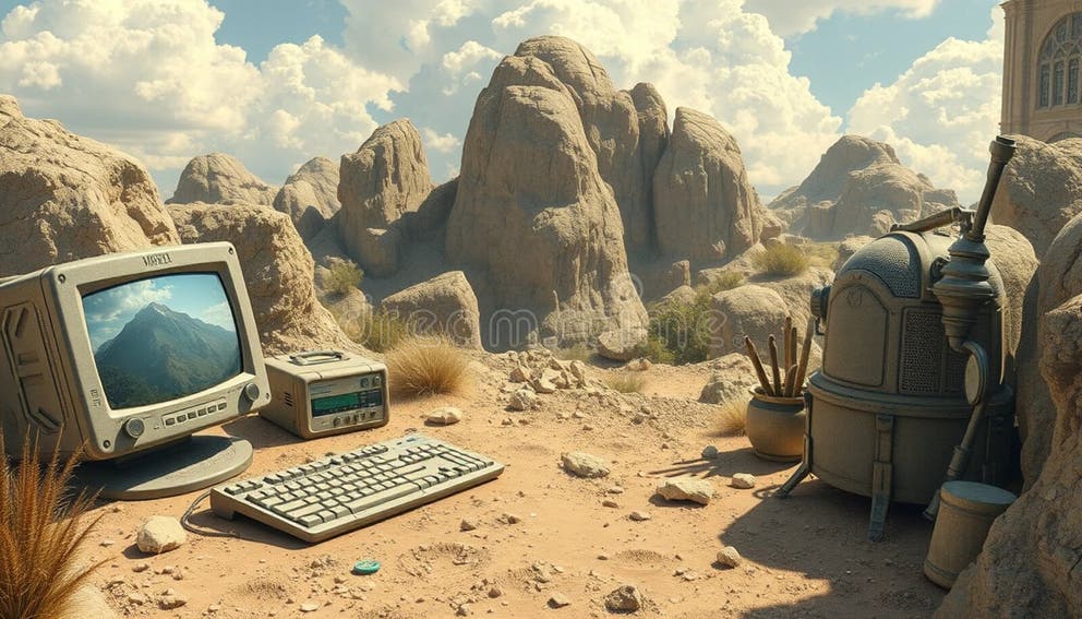 A Computer Sitting on Top of a Desert Generated Stock Illustration ...