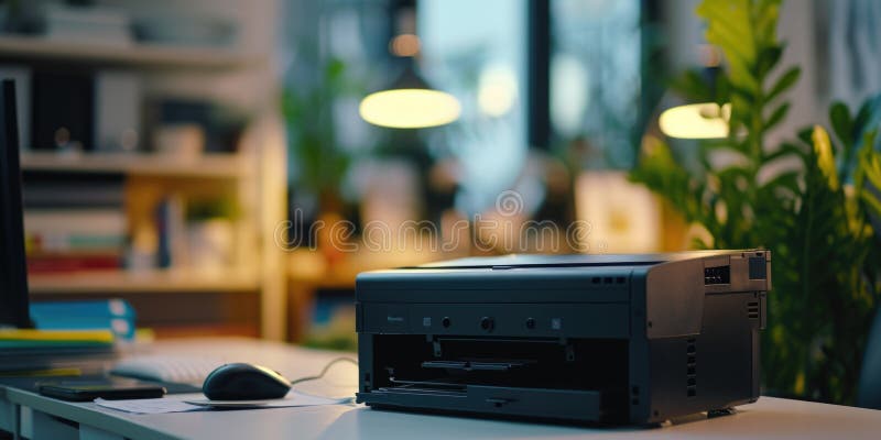 A Computer Sitting on Top of a Desk Next To a Plant. Ideal for Use in ...
