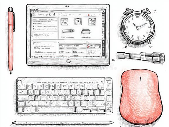 Computer Sketch: a Modern Representation of a Computer Setup, Focusing ...