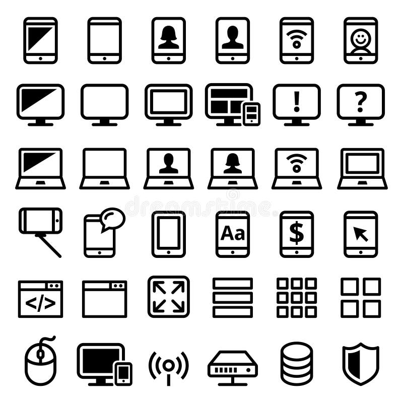 Computer, Smartphone, Laptop Vector Line Icons Set - Modern Technology ...
