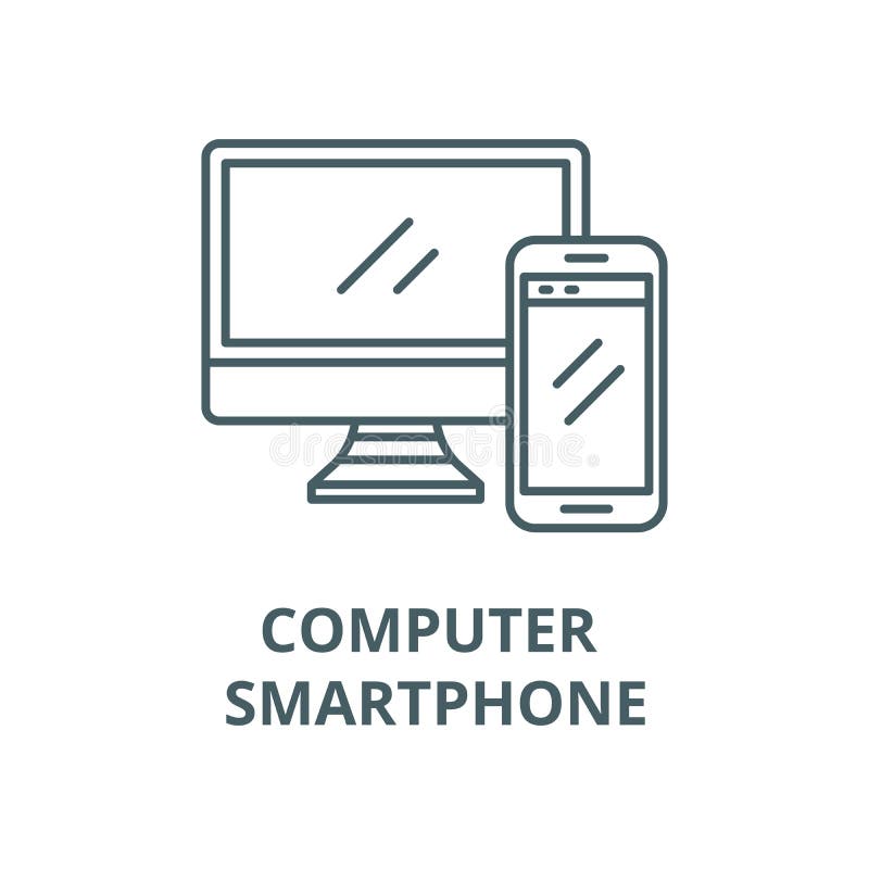 Computer and Smartphone Line Icon, Vector. Computer and Smartphone ...