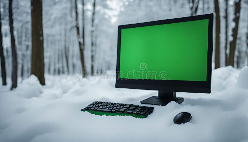 Computer in a Snowy Forest stock illustration. Illustration of mouse ...