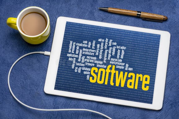 Computer Software Word Cloud on Tablet Stock Image - Image of simulation, tablet: 237457691
