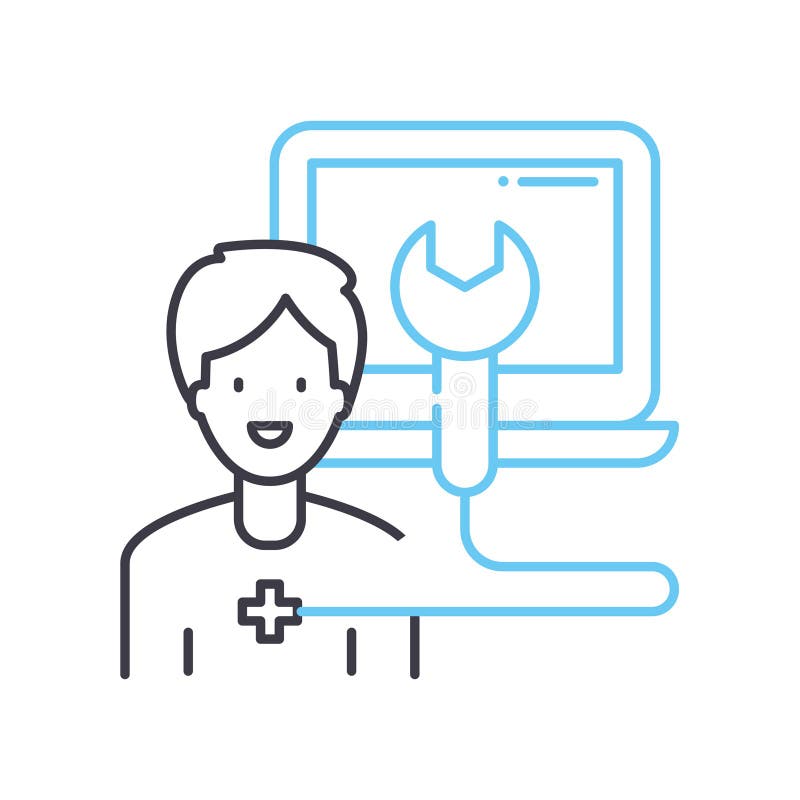 Computer Specialist Line Icon, Outline Symbol, Vector Illustration ...